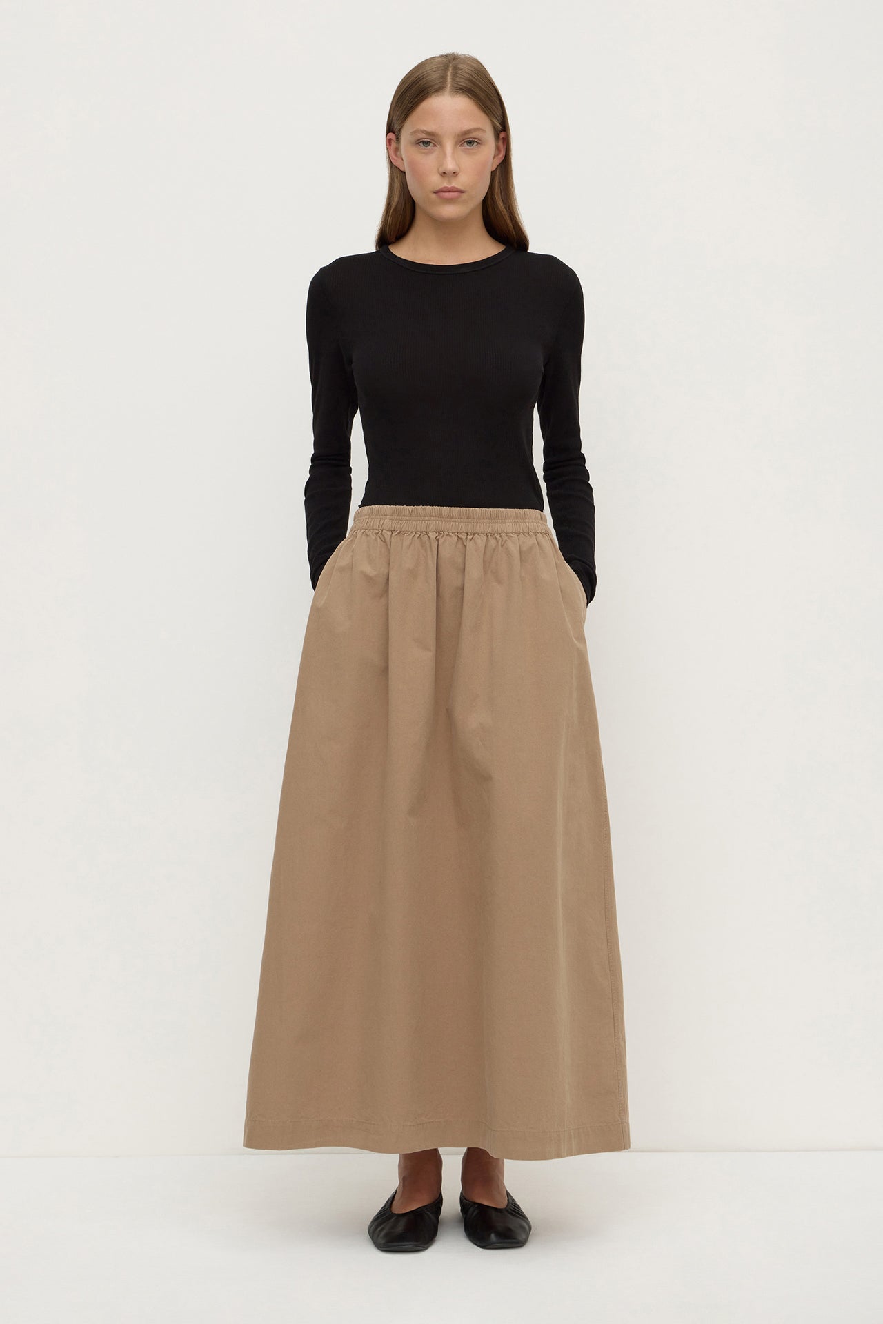 Womens Lola Cotton Midi Skirt Dark Tan | Assembly Label – Assembly ...