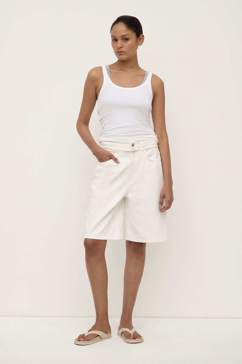 Womens Loose Fit Long Denim Short Vintage White | Assembly Label ...