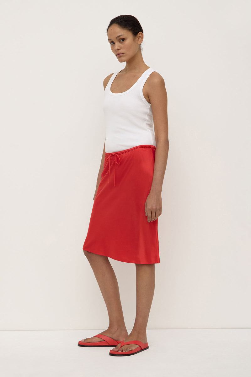 Womens Pippa Silk Knee Length Skirt Chilli | Assembly Label – Assembly ...