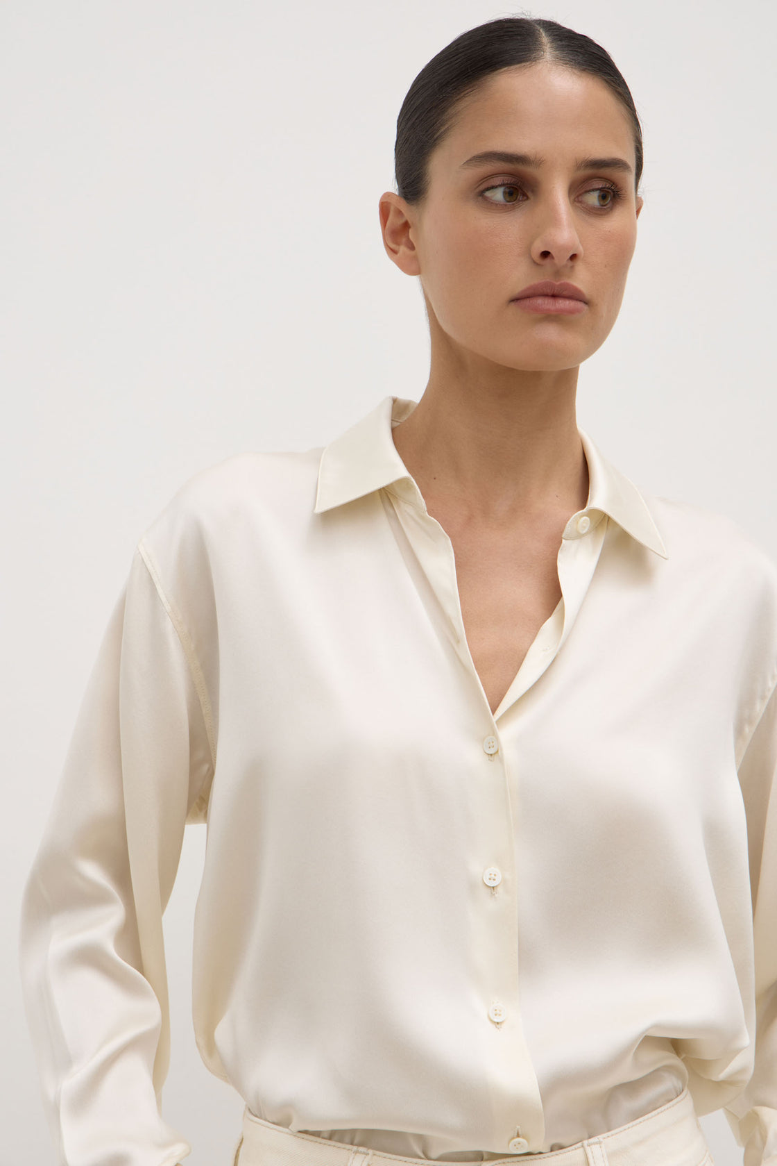 Womens Pippa Silk Long Sleeve Shirt Cream | Assembly Label – Assembly ...
